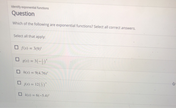 Solved Identify exponential functions Question Which of the | Chegg.com
