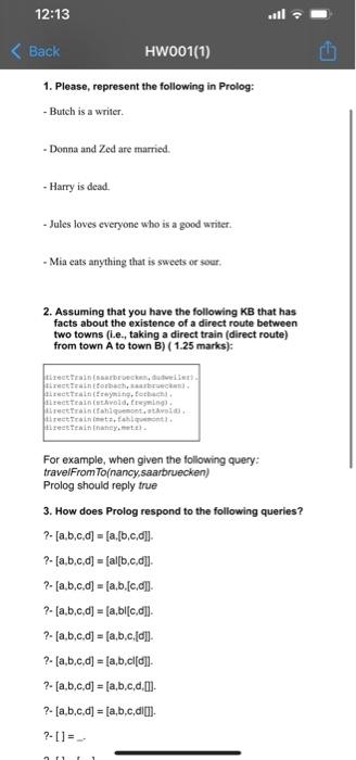 Solved 12:13 Back HW001(1) 1. Please, represent the | Chegg.com