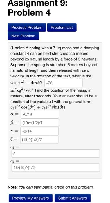 Solved Assignment 9: Problem 4 Previous Problem Next Problem | Chegg.com