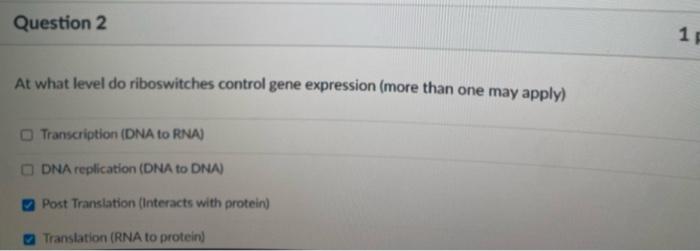 Solved At what level do riboswitches control gene expression | Chegg.com