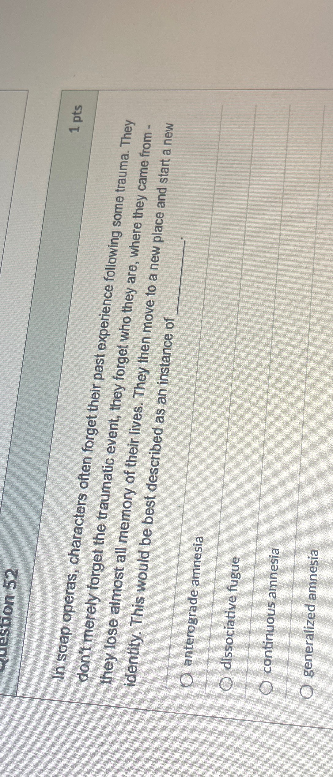 Solved 1 ﻿ptsIn soap operas, characters often forget their | Chegg.com