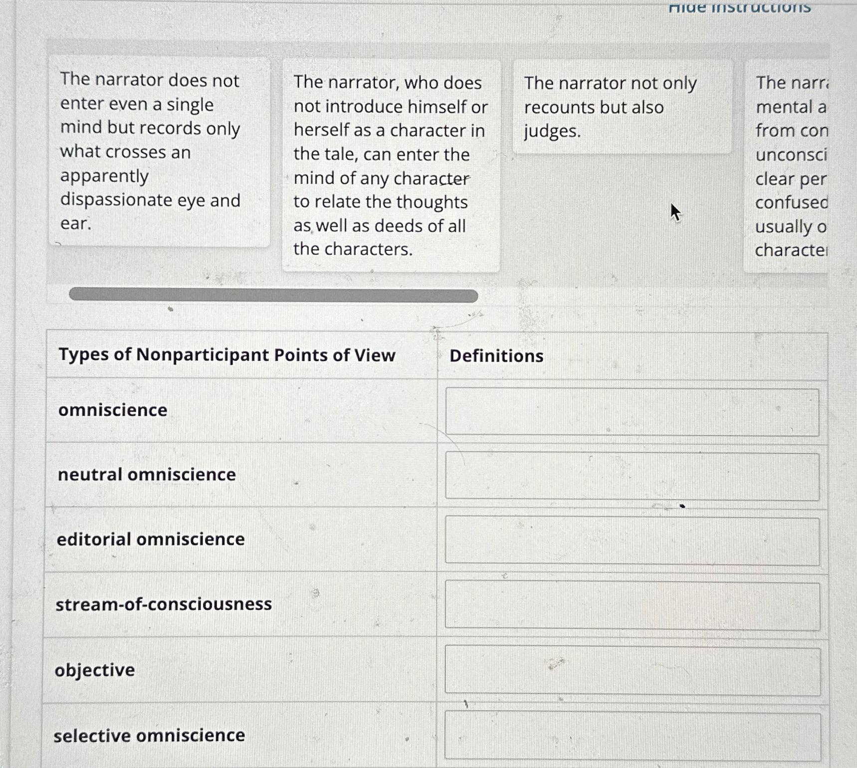 Solved mide InstruccionsThe narrator does not enter even a | Chegg.com