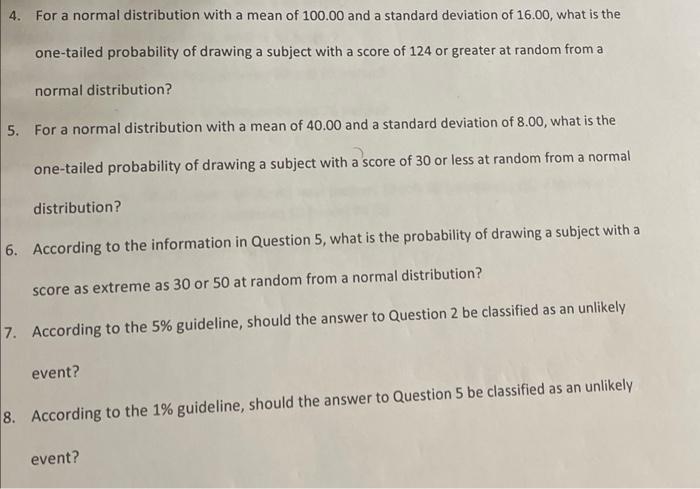 Solved 4. For a normal distribution with a mean of 100.00 | Chegg.com