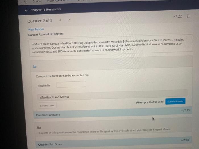 Solved N Chapte + Chapter 16 Homework - 122 Question 2 of 5 | Chegg.com Solved N Chapte + Chapter 16 Homework - 122 Question 2 of 5 | Chegg.com