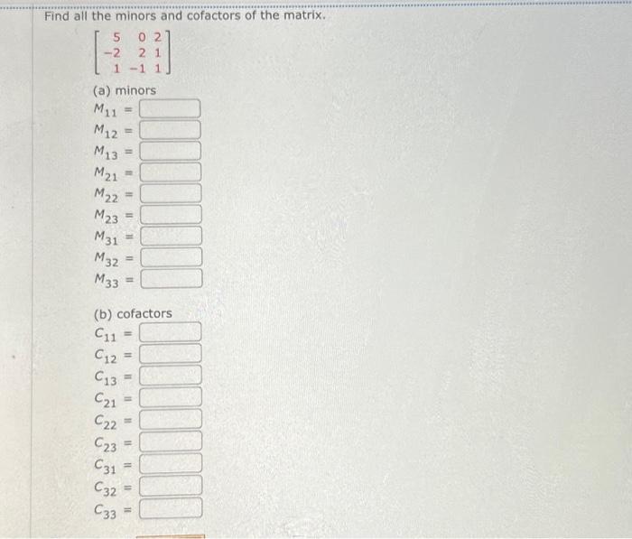 Solved all the minors and cofactors of the matrix. | Chegg.com