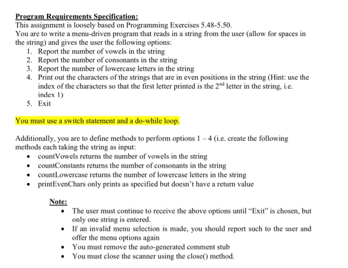 Solved Program Requirements Specification: This assignment | Chegg.com