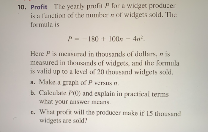 Solved 10. Profit The yearly profit P for a widget producer | Chegg.com