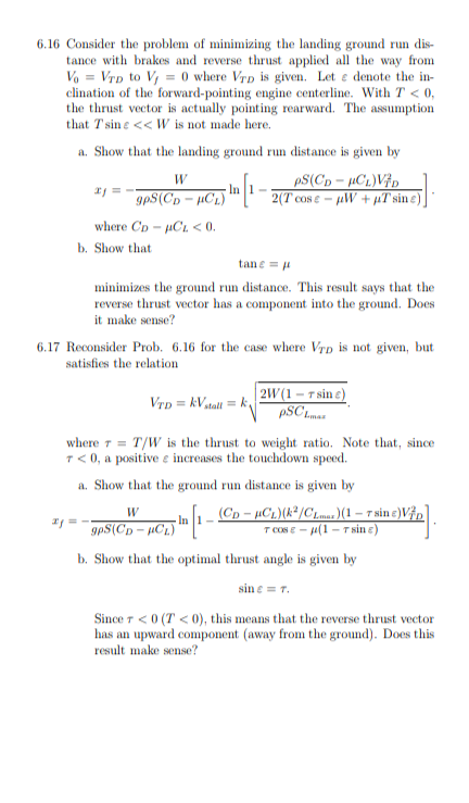 Solved 6.16 ﻿Consider the problem of minimizing the landing | Chegg.com