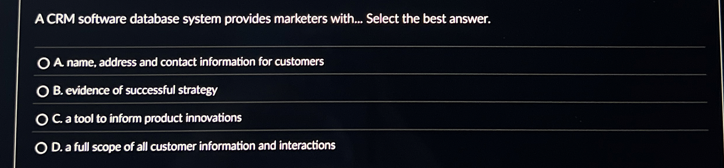 Solved A CRM software database system provides marketers | Chegg.com