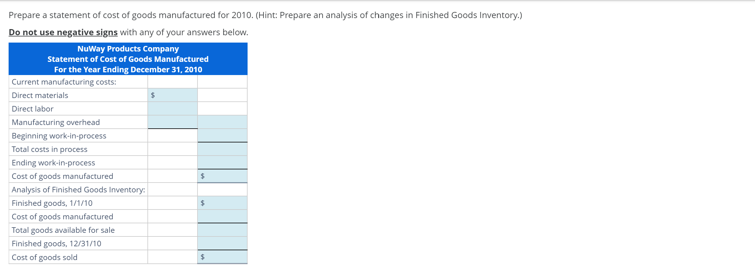 Statement of Cost of Goods Manufactured from Percent | Chegg.com