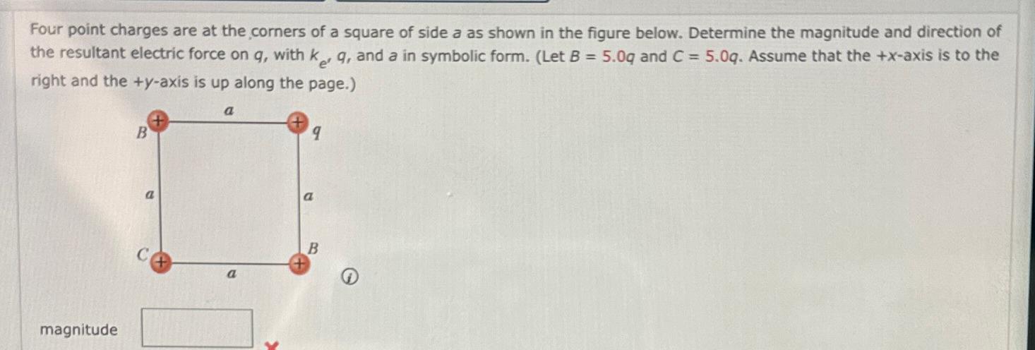 Solved Four point charges are at the corners of a square of | Chegg.com