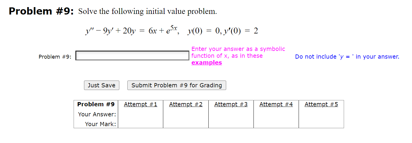 Solved Problem #9: Solve the following initial value | Chegg.com