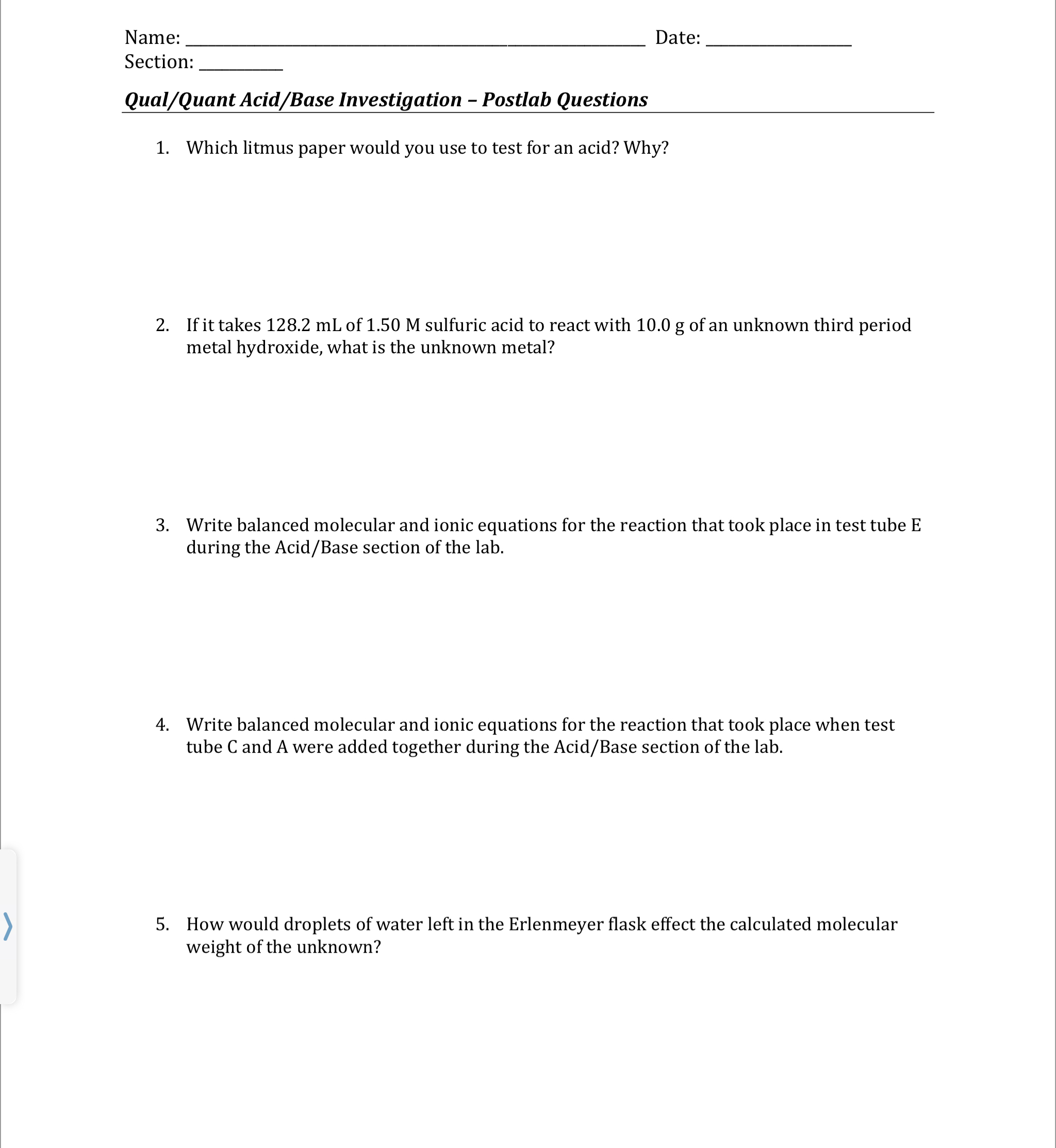 Solved Name:Date:Section:Qual/Quant Acid/Base Investigation | Chegg.com