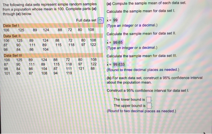 Solved (a) Compute the sample mean of each data set. | Chegg.com