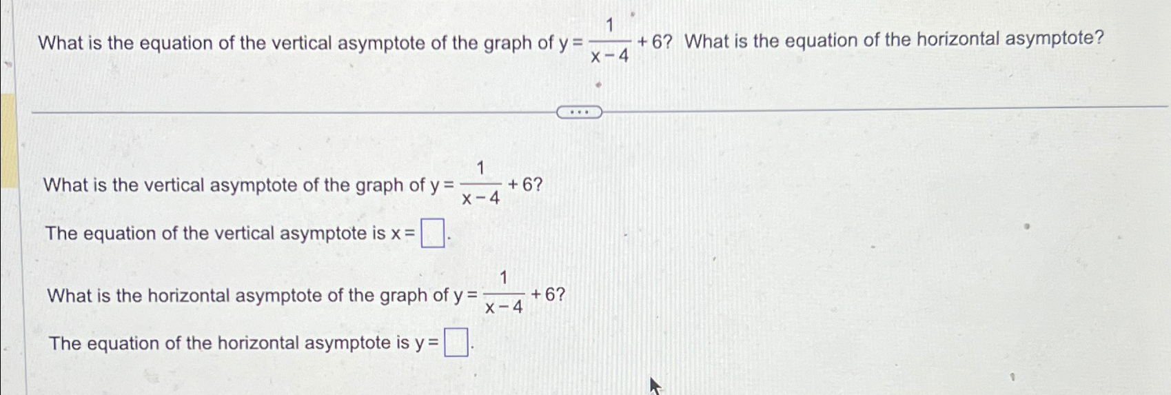 Solved What is the equation of the vertical asymptote of the | Chegg.com