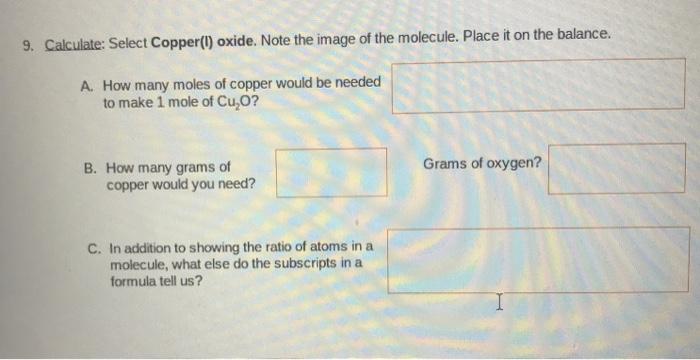 Solved 9. Calculate: Select Copper(1) oxide. Note the image | Chegg.com