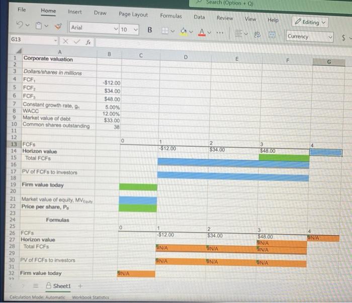 Solved Excel Online Structured Activity: Corporate valuation | Chegg.com