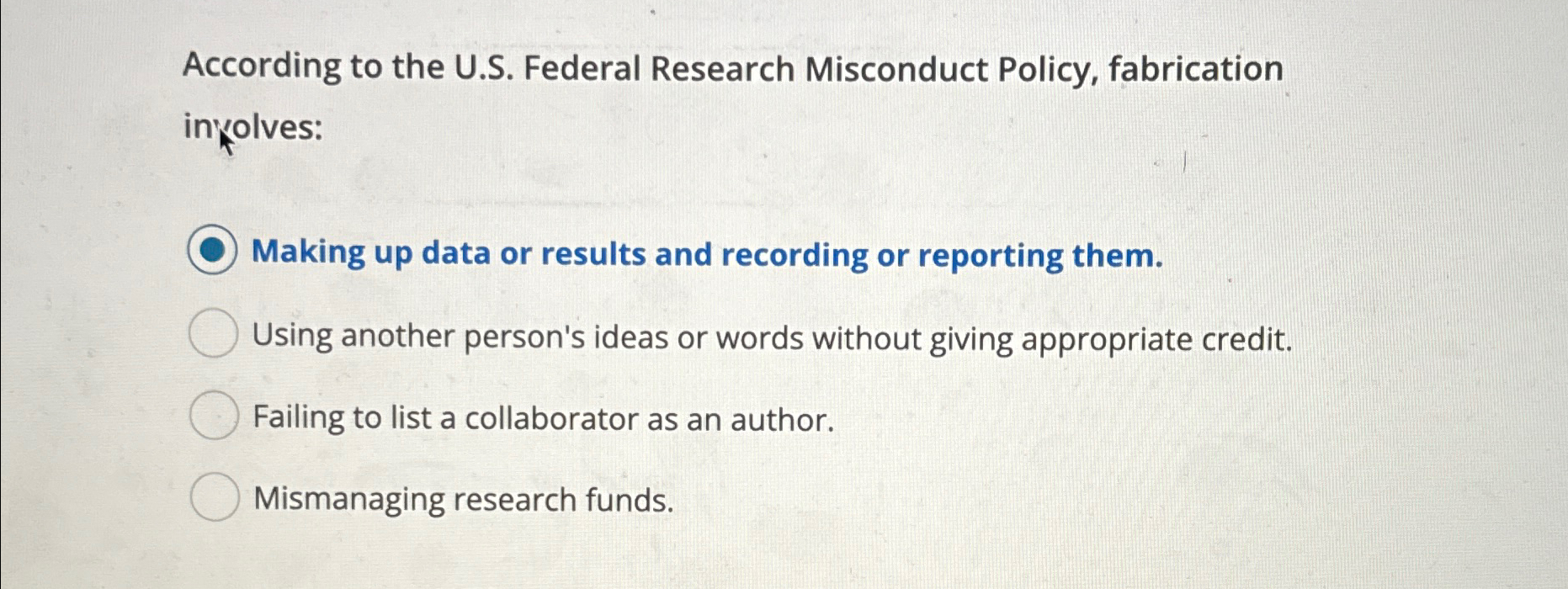 Solved According to the U.S. ﻿Federal Research Misconduct | Chegg.com