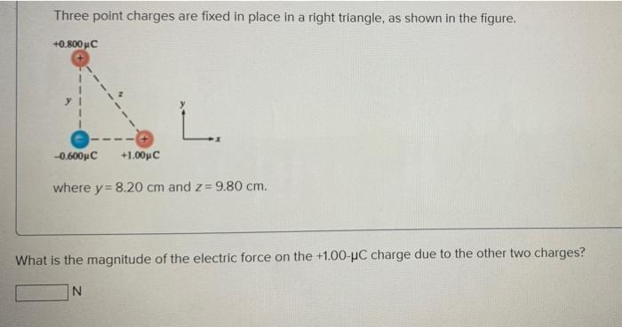 Solved Three point charges are fixed in place in a right | Chegg.com