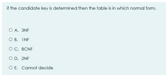Solved if the candidate key is determined then the table is | Chegg.com