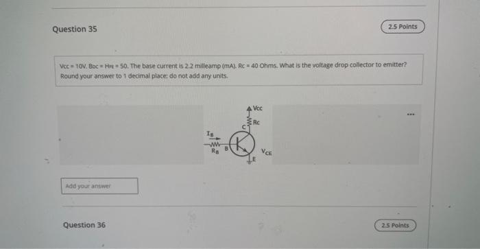 Solved Vcc = 10V. Boc = Hfr = 50. The base current is 2.2 | Chegg.com
