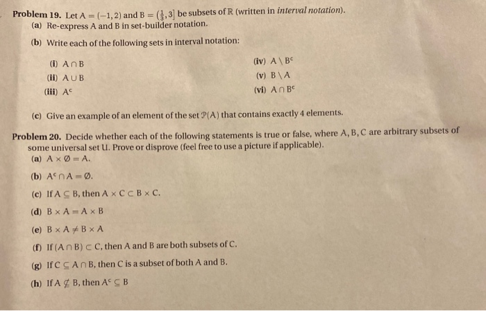 Solved Problem 19. Let A - (-1,2) and B (a) Re-express A and | Chegg.com