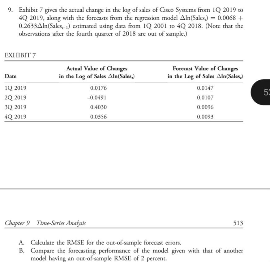 Solved 9. Exhibit 7 gives the actual change in the log of | Chegg.com