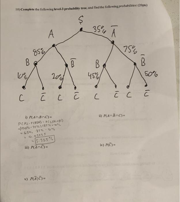 Solved 10) Complete the following level-3 probability tree, | Chegg.com