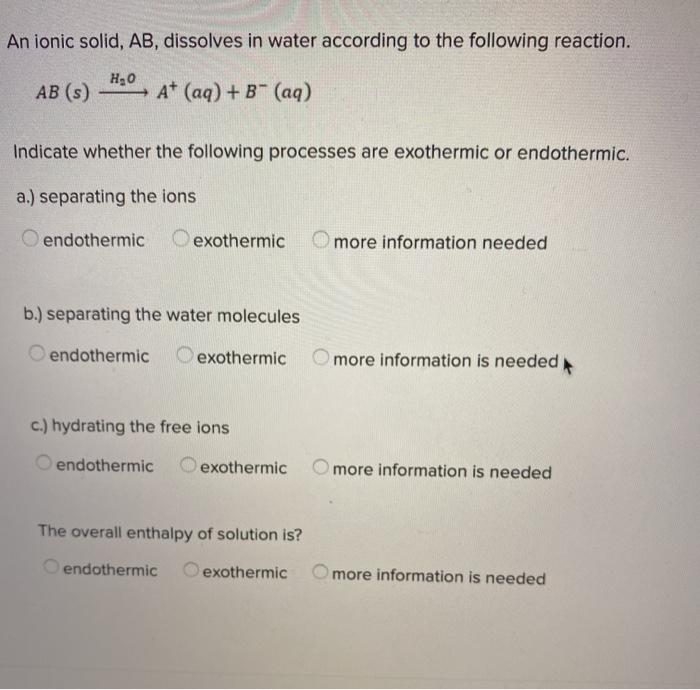Solved An ionic solid, AB, dissolves in water according to | Chegg.com