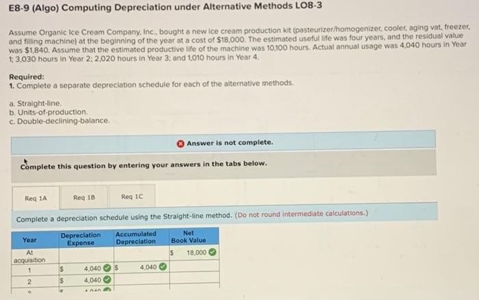 Solved E8-9 (Algo) Computing Depreciation under Alternative | Chegg.com