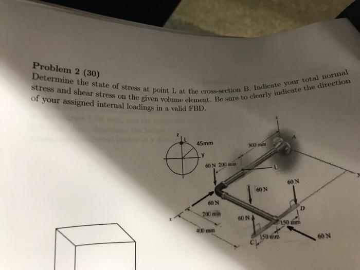 Solved Problem 2 (30) Determine the state of stress at point | Chegg.com