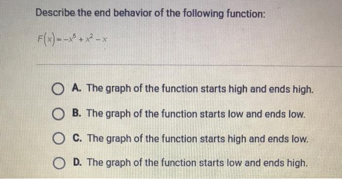 Solved Describe the end behavior of the following function: | Chegg.com