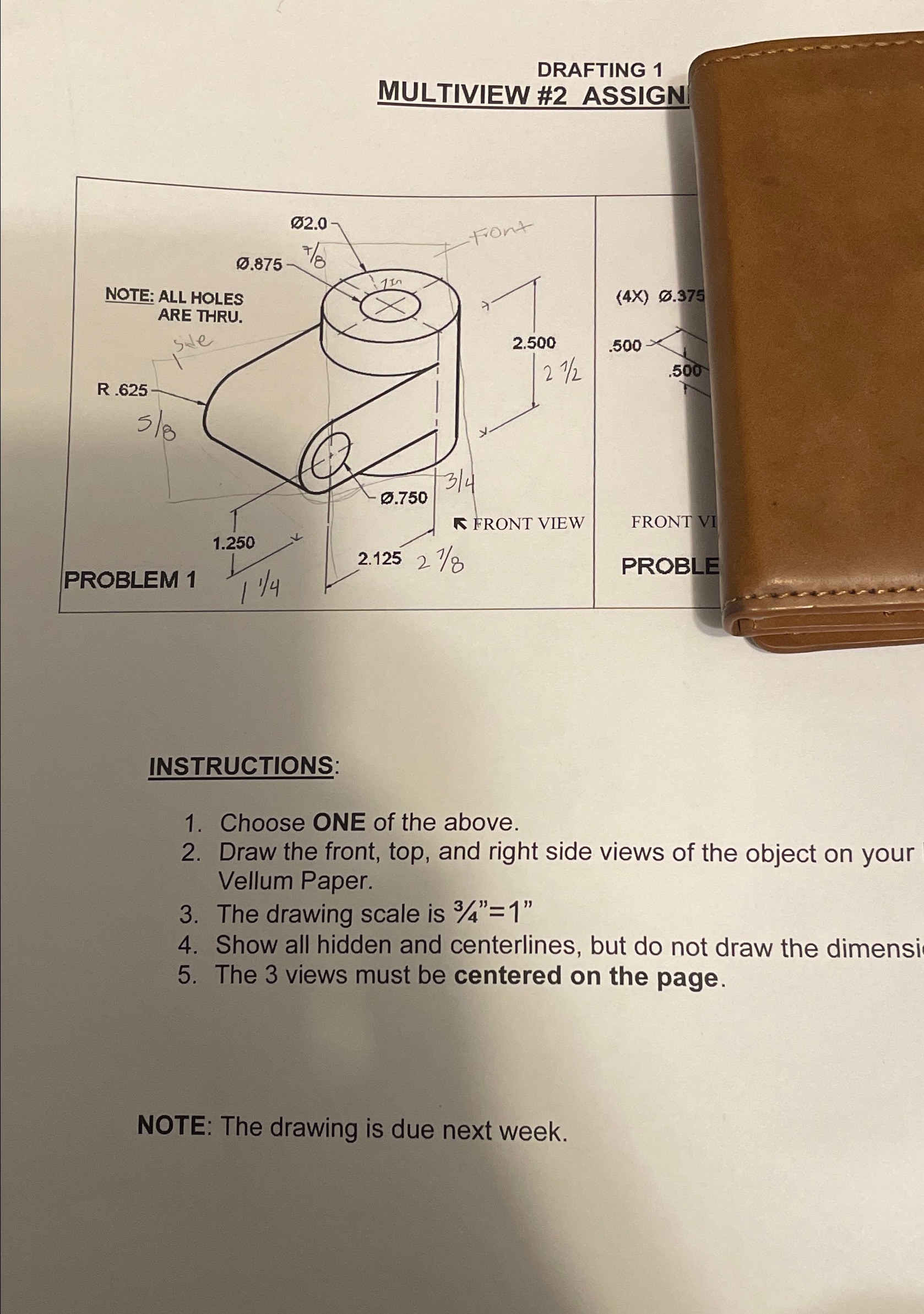 Solved [ ﻿DRAFTING 1],[ ﻿MULTIVIEW #2 ﻿ASSIGN | Chegg.com