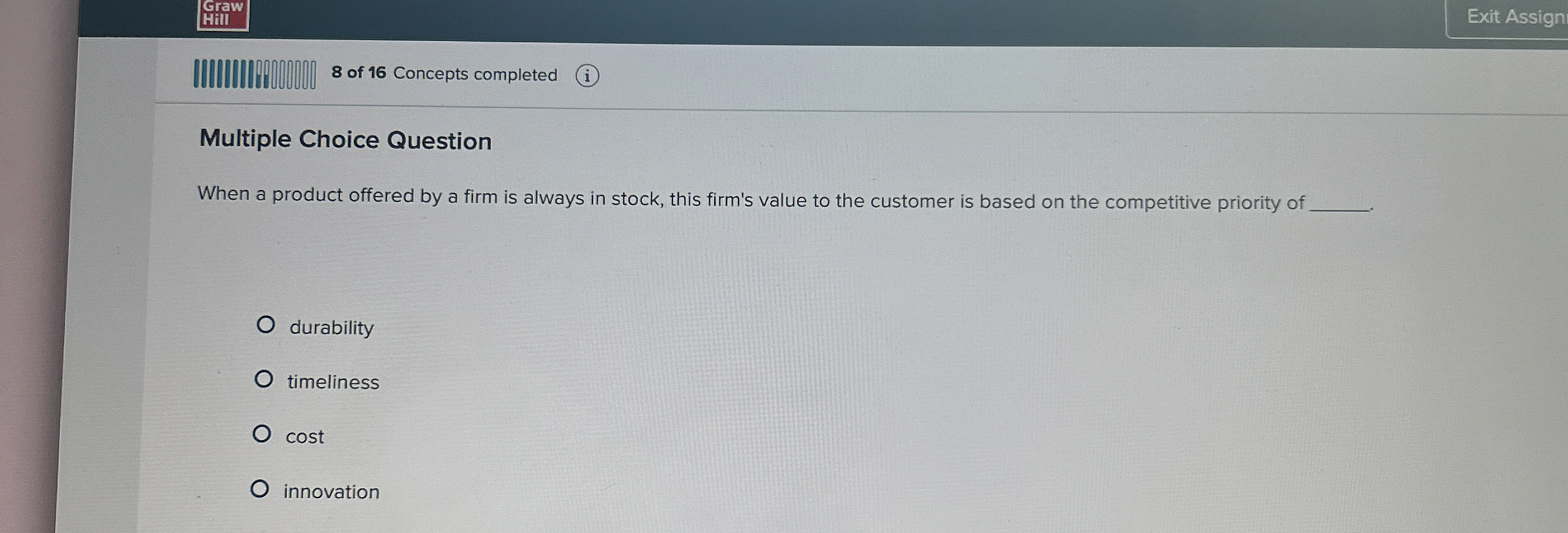 Solved 8 ﻿of 16 ﻿Concepts completedMultiple Choice | Chegg.com