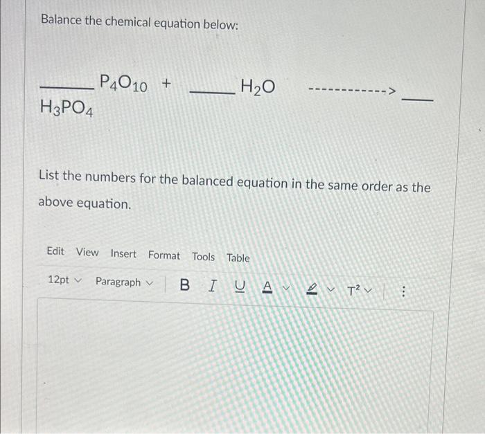 Solved Balance the chemical equation below: List the numbers | Chegg.com