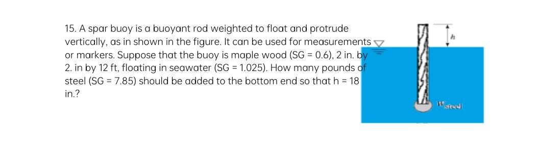 Solved 15. A spar buoy is a buoyant rod weighted to float | Chegg.com