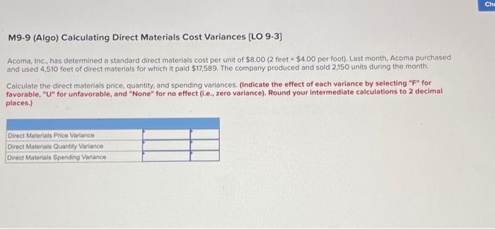 Solved M9-9 (Algo) Calculating Direct Materials Cost | Chegg.com