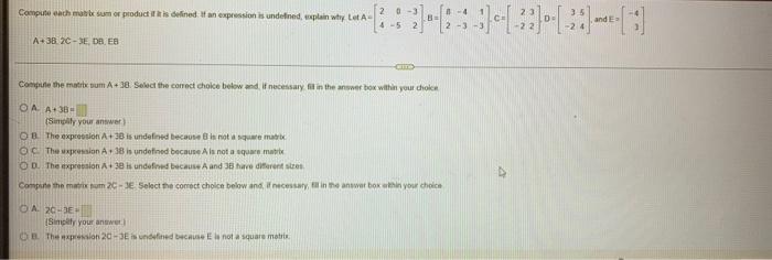 Solved Compute each matbe sum or product if it is defined. | Chegg.com