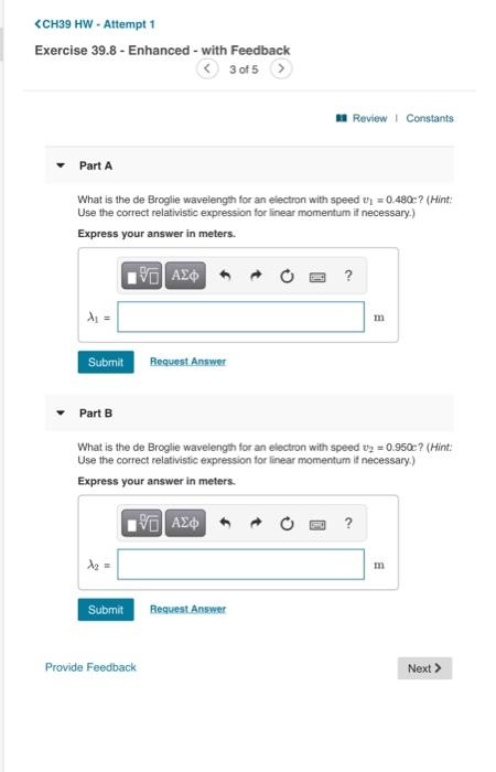 Solved Review Constants Part A What is the de Broglie | Chegg.com