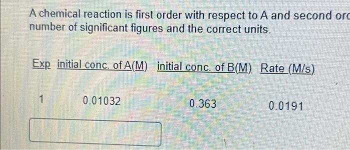 Exp initial conc. of A(M) initial conc. of B(M) | Chegg.com