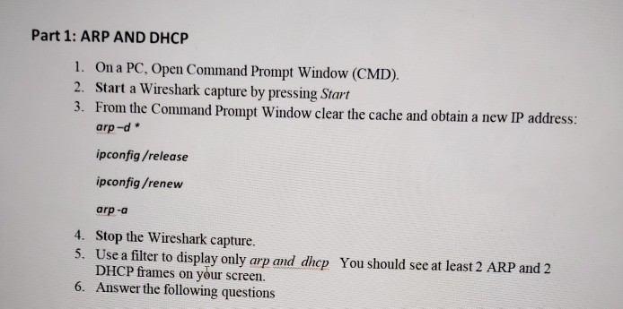 Solved Part 1: ARP AND DHCP 1. On a PC, Open Command Prompt | Chegg.com