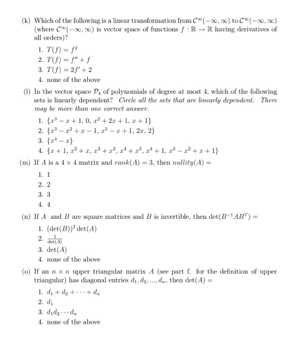 Solved (k) Which of the following is a linear transformation | Chegg.com