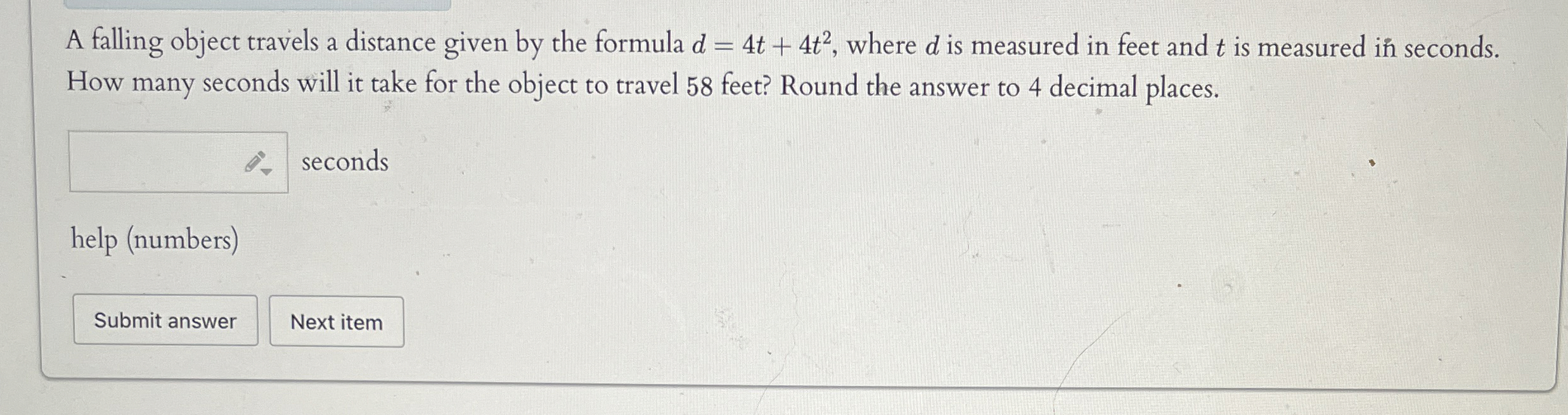 Solved A falling object travels a distance given by the | Chegg.com