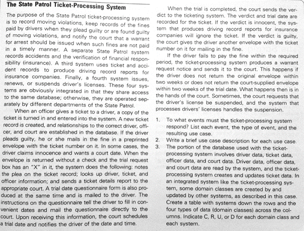 Solved The State Patrol Ticket-Processing SystemThe purpose | Chegg.com