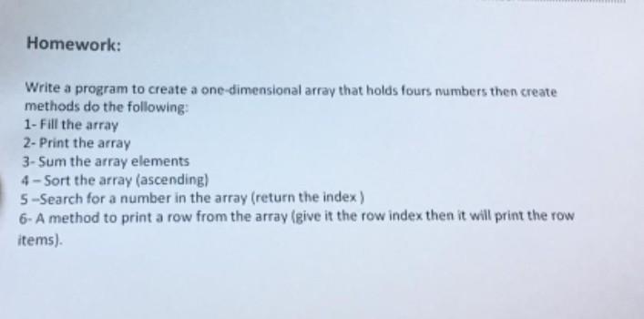 Solved Homework: Write a program to create a one-dimensional | Chegg.com