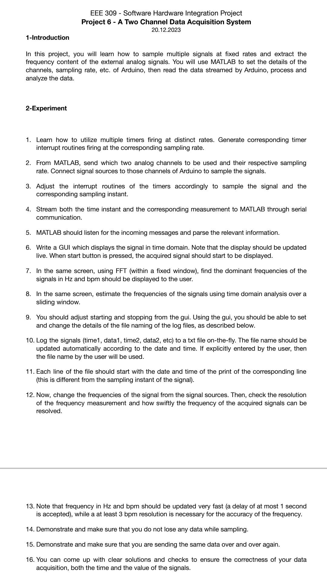 Solved EEE 309 - Software Hardware Integration Project | Chegg.com