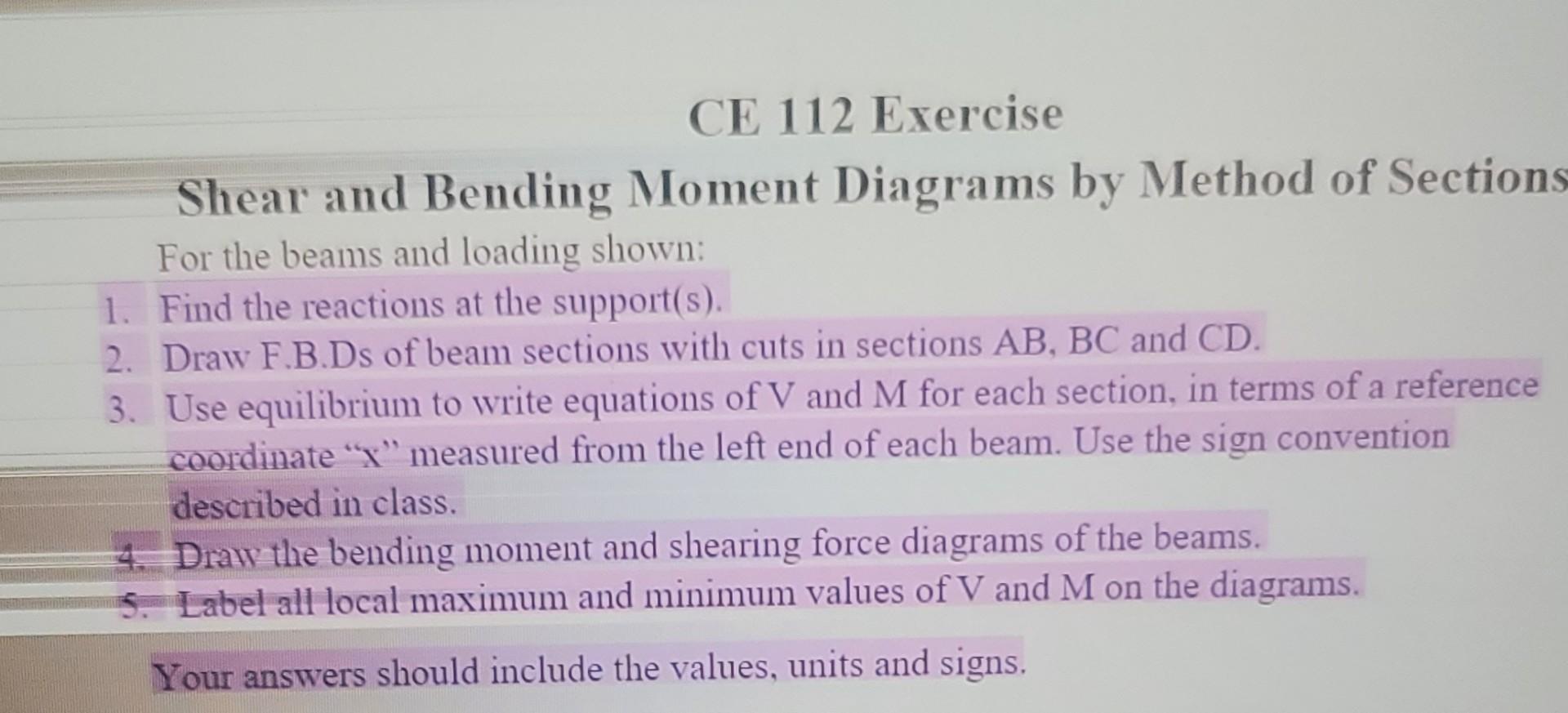 Solved CE 112 Exercise Shear and Bending Moment Diagrams by | Chegg.com
