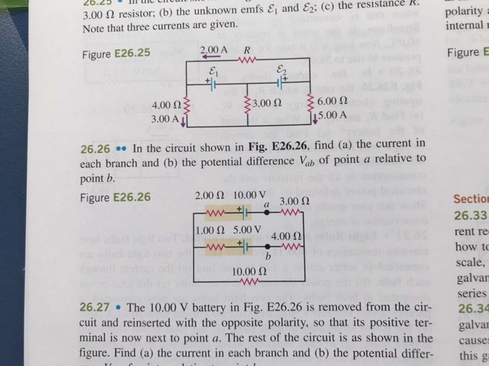 Solved 26.251 L LUI UN 3.00 A resistor; (b) the unknown emfs | Chegg.com