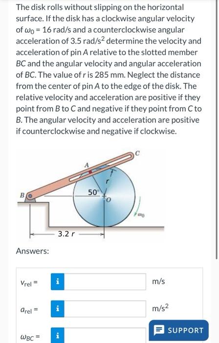Solved The disk rolls without slipping on the horizontal | Chegg.com