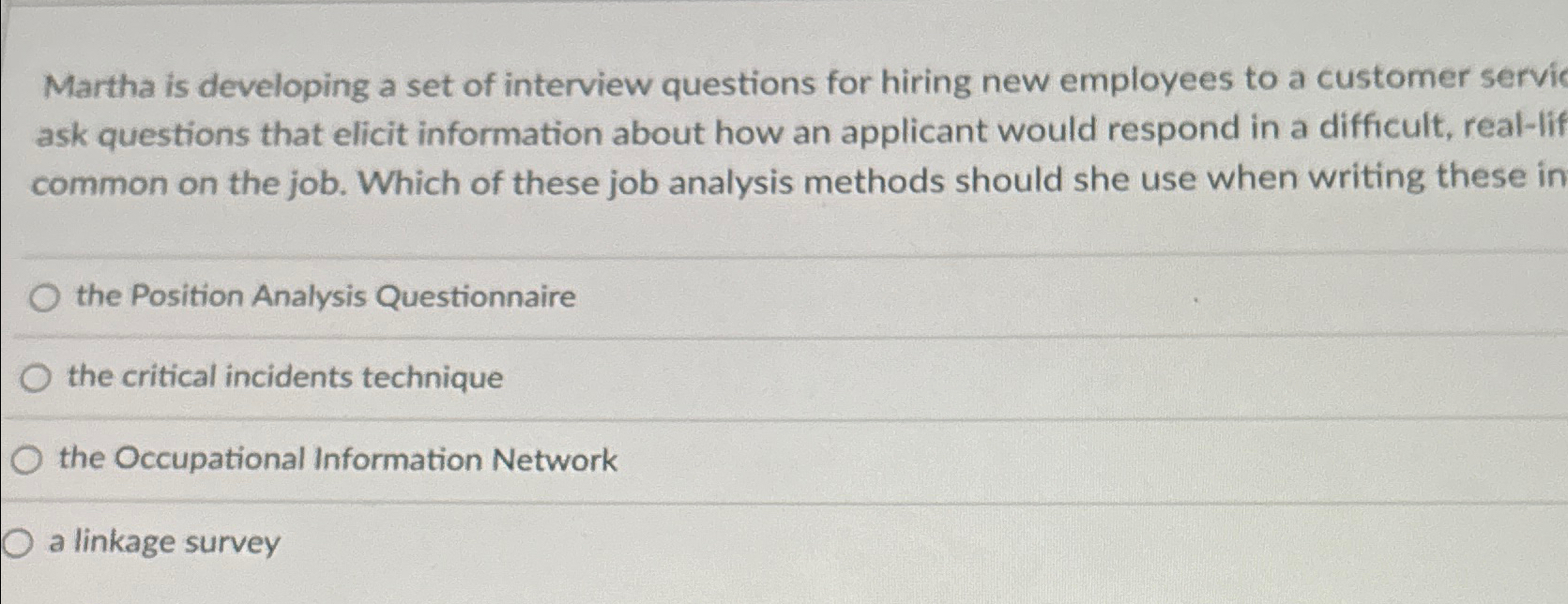 Solved Martha is developing a set of interview questions for | Chegg.com